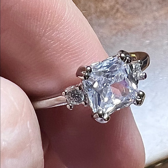 Jewelry | 2 Ct Asscher Cut Moissanite 925 3 Stone Ring 14 White Gold Wedding Engagement | Poshmark